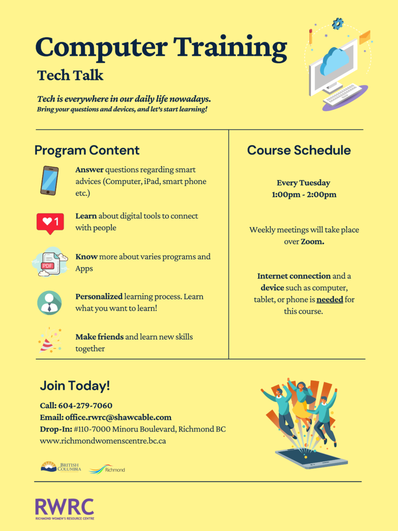 Computer Training Tech-Talk Poster - Richmond Women's Resource Centre